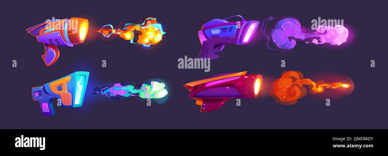 Laser blasters, space guns vfx effect with plasmic beams and rays ...