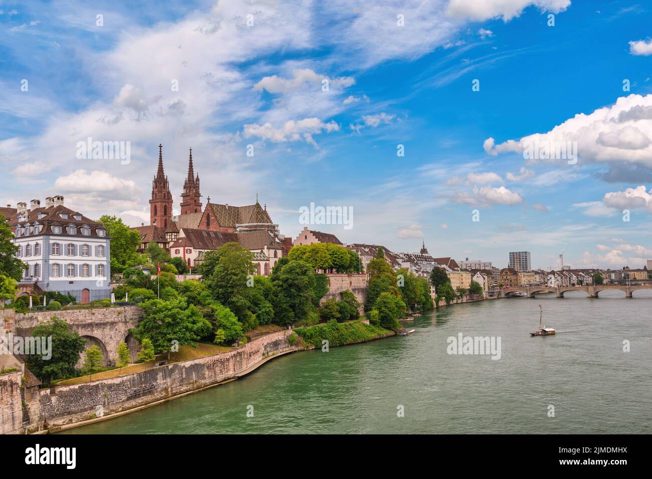 Basel Switzerland, city skyline at Rhine River and Basel Minster Stock ...