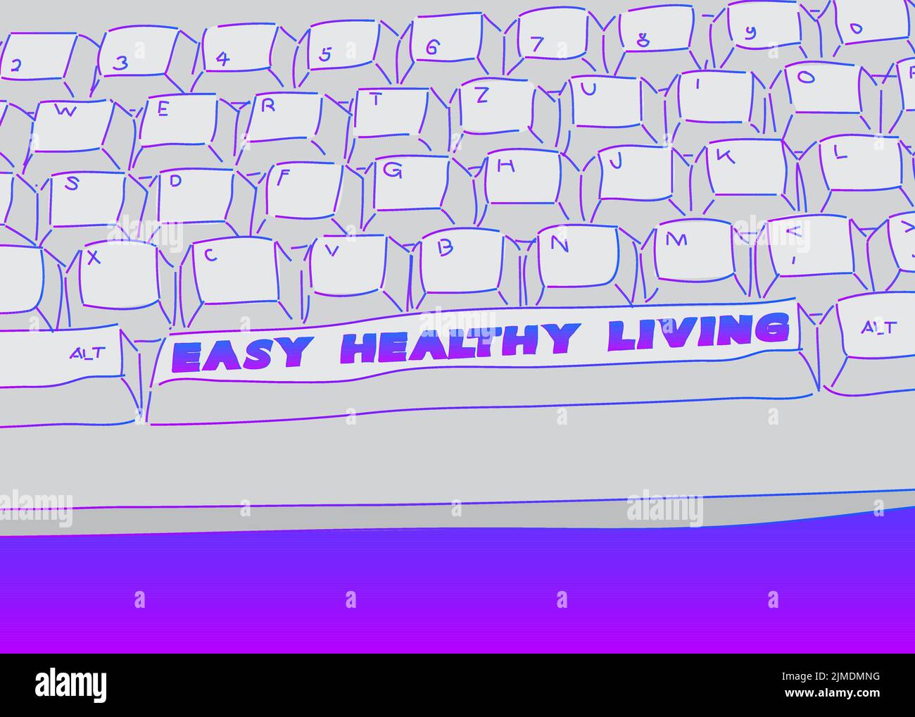 Computer Keyboard with Easy Healthy Living text. Close-up of an ...