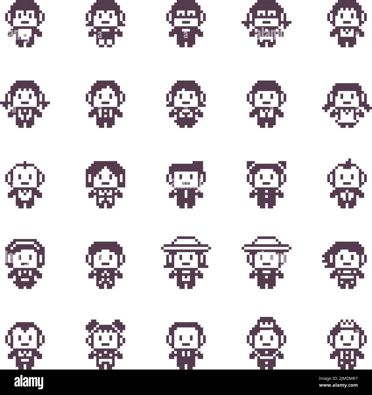 An 8-bit pixel art vector design of black and white characters Stock ...