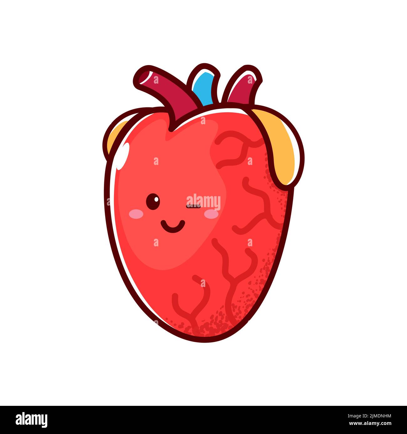 Cute Cartoon Smiling Healthy Heart Character Happy Emoji Emotion Vector Funny Circulatory Organ