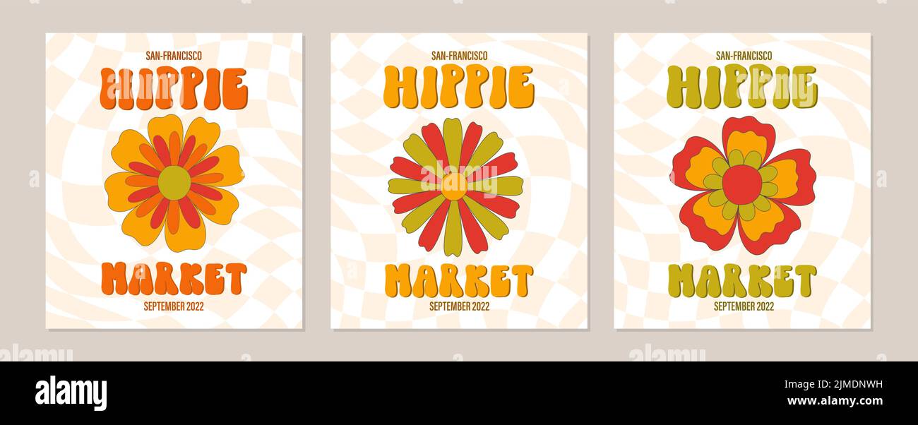 Hippie funky vibe style template. Vintage 1960-1970. Hippy retro ...