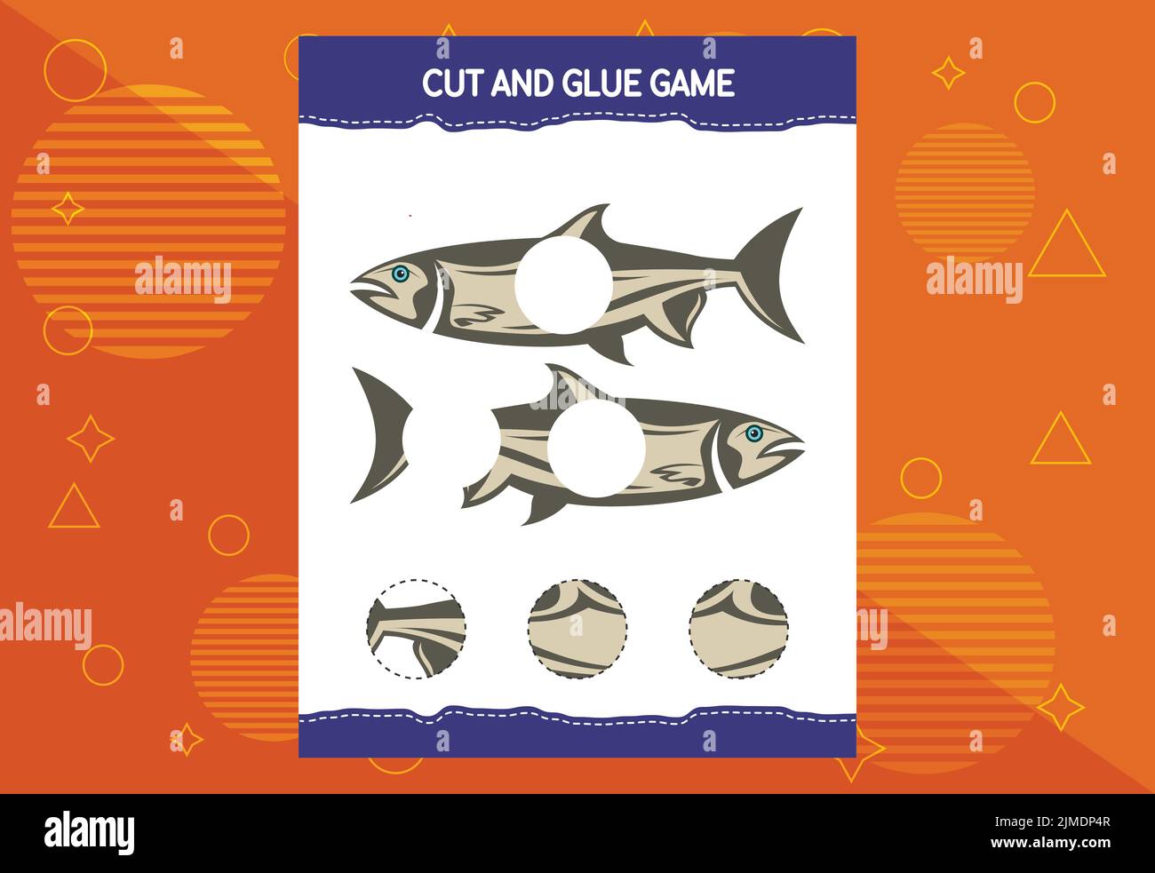 Cut and glue game for kids with fish. Cutting practice for preschoolers ...