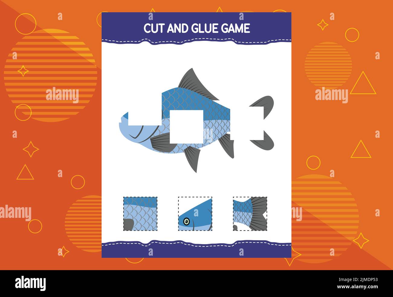 Cut and glue game for kids with fish. Cutting practice for preschoolers ...