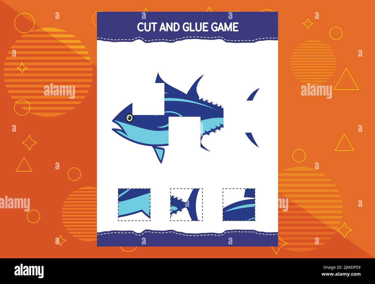 Cut and glue game for kids with fish. Cutting practice for preschoolers ...