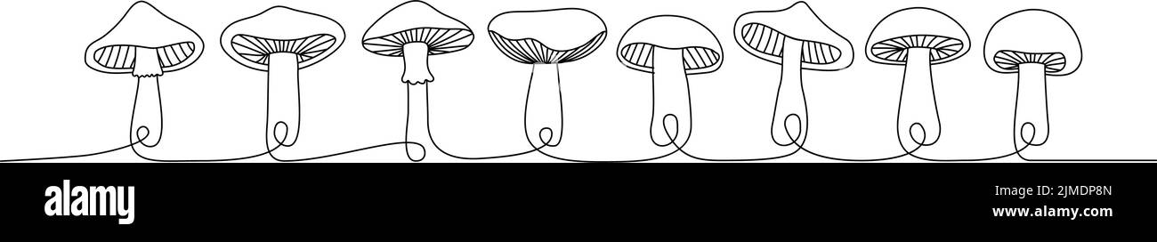 Set of Mushroom one line continuous drawing. Mushroom continuous one ...