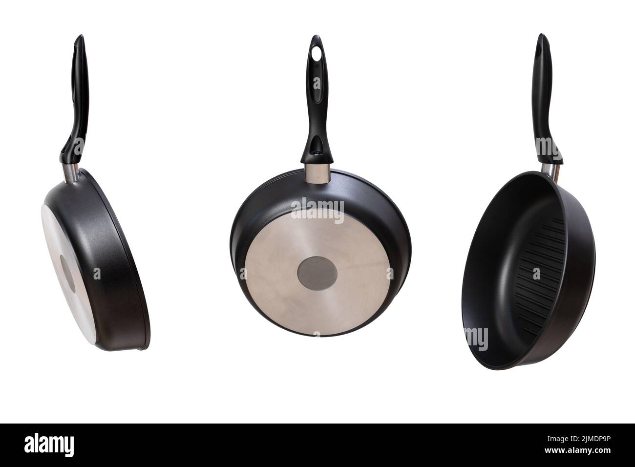 Set of pans. photos from different angles. side view, view from the ...