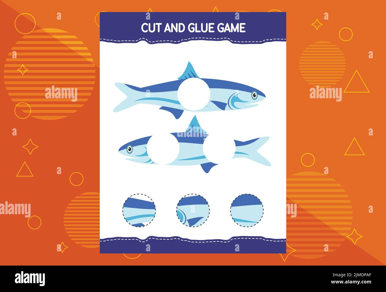 Cut and glue game for kids with fish. Cutting practice for preschoolers ...