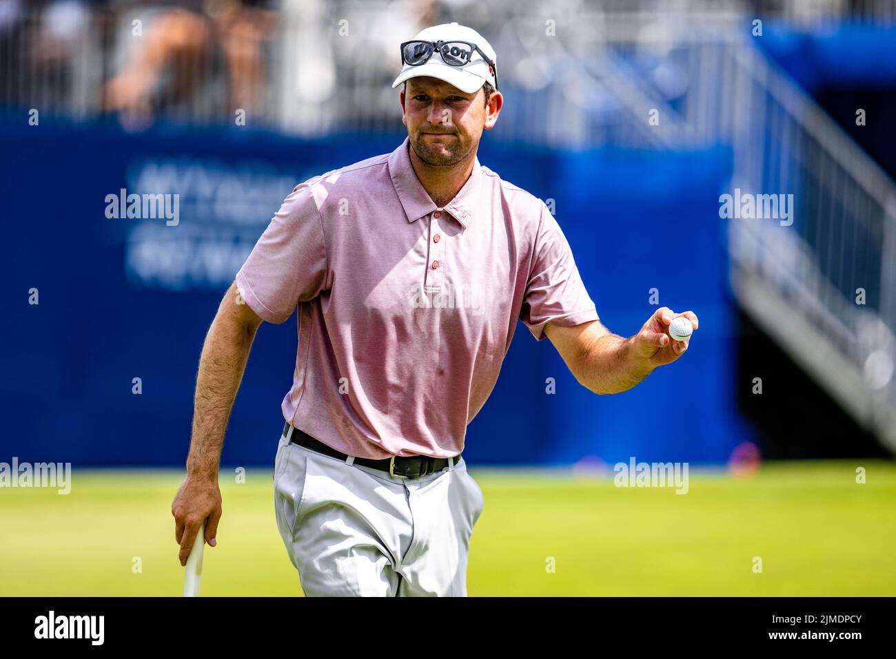 August 5, 2022: Martin Trainer waves at the cloud after hitting a par ...