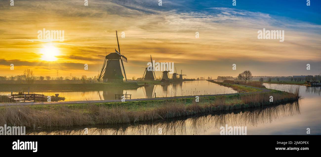 Rotterdam Netherlands, sunrise panorama nature landscape of Dutch ...
