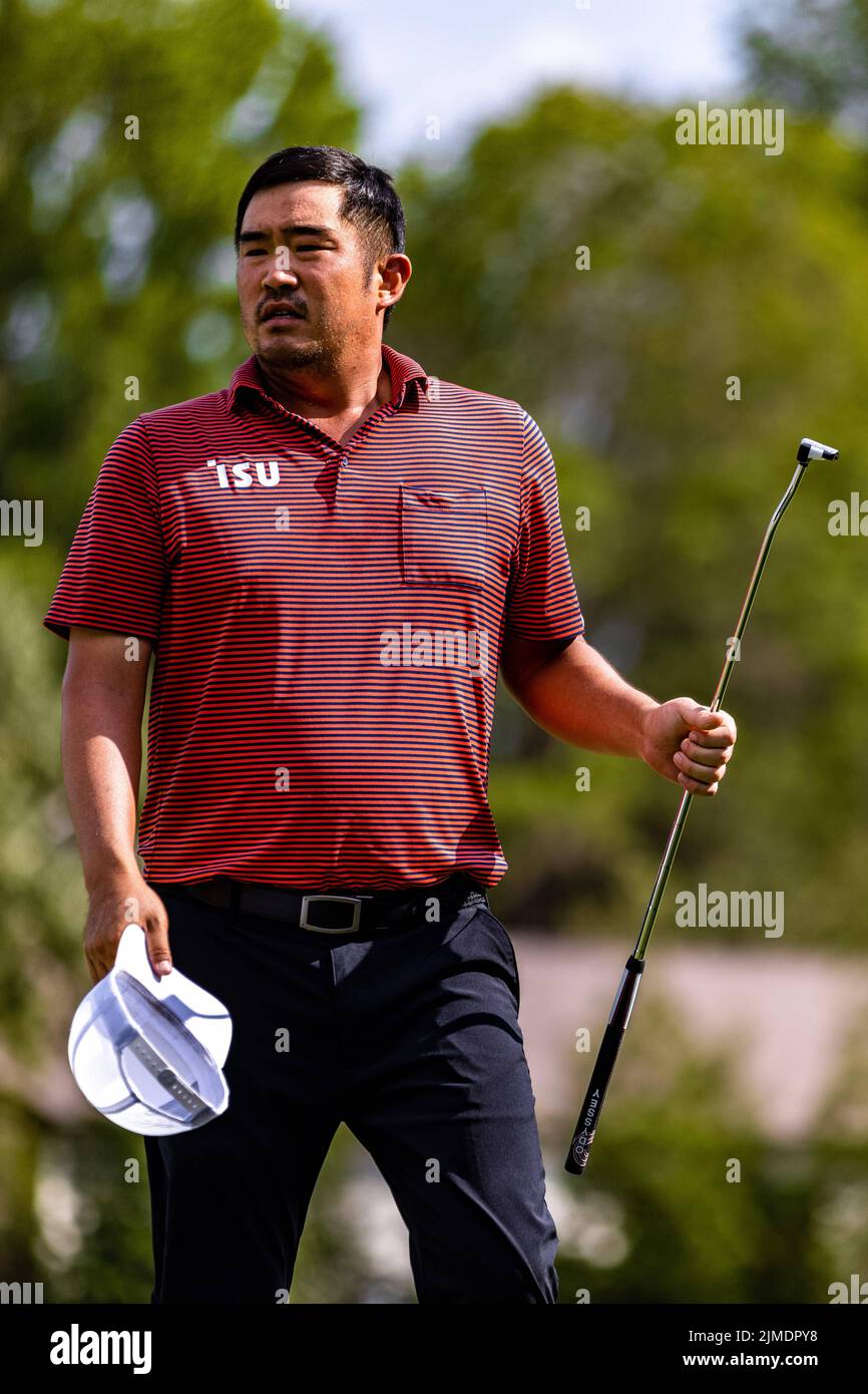 August 5, 2022: John Huh reacts to missing birdie and finishes at eight ...