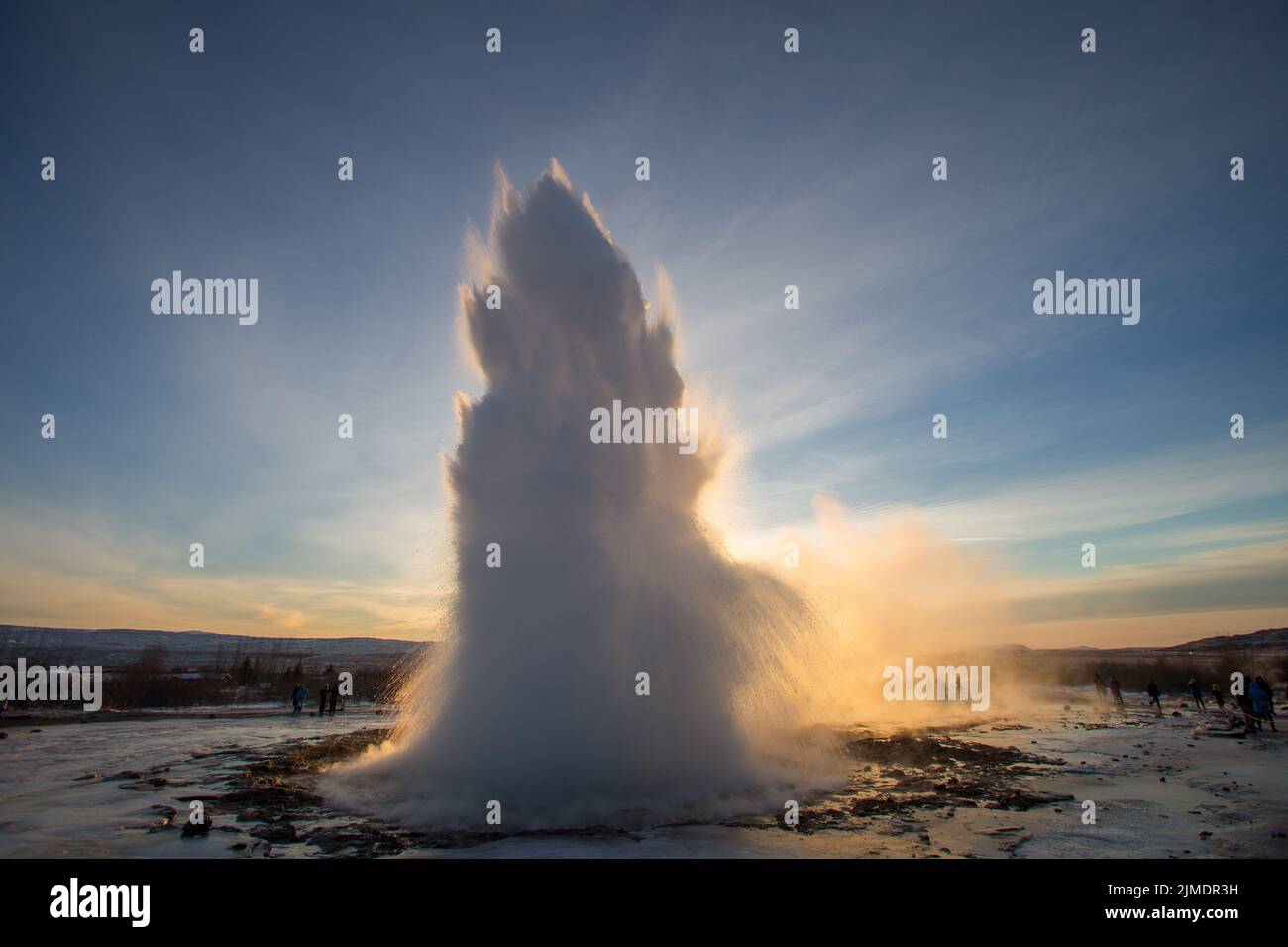 At the Geyser Strokkur in Haukadalur, Golden Circle, Iceland, Europe ...