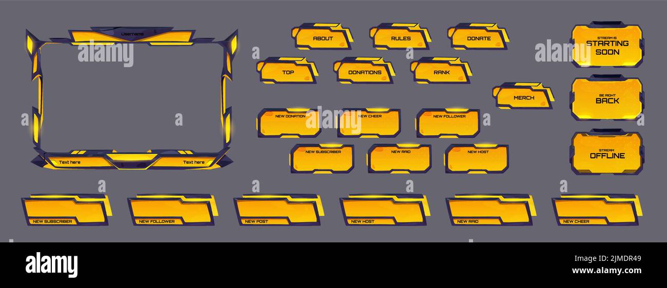 Game stream overlay, ui frame with yellow neon glow. Twitch streaming ...