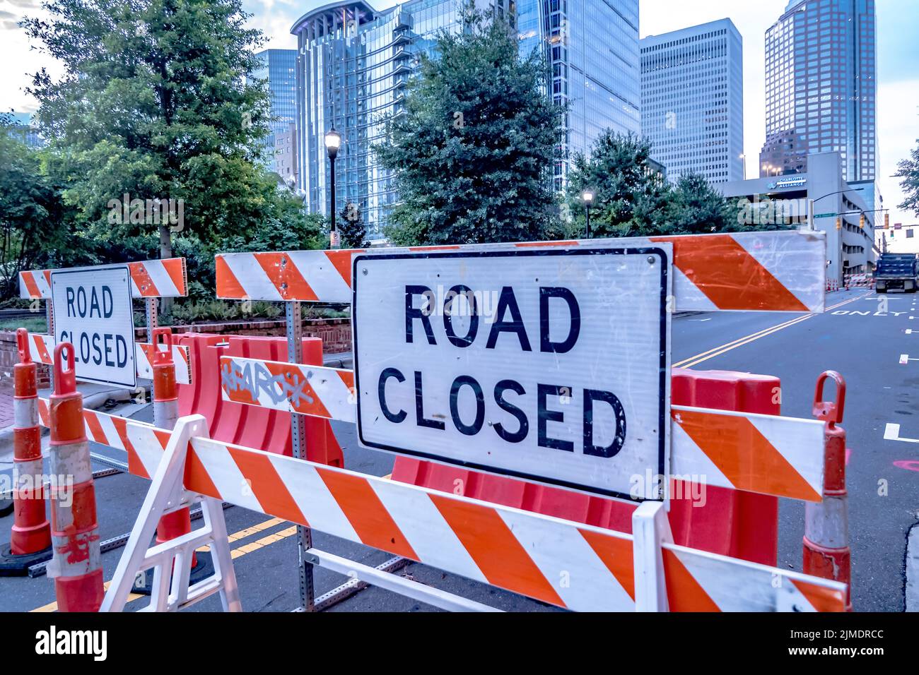 Road closed barricade in a city Stock Photo - Alamy