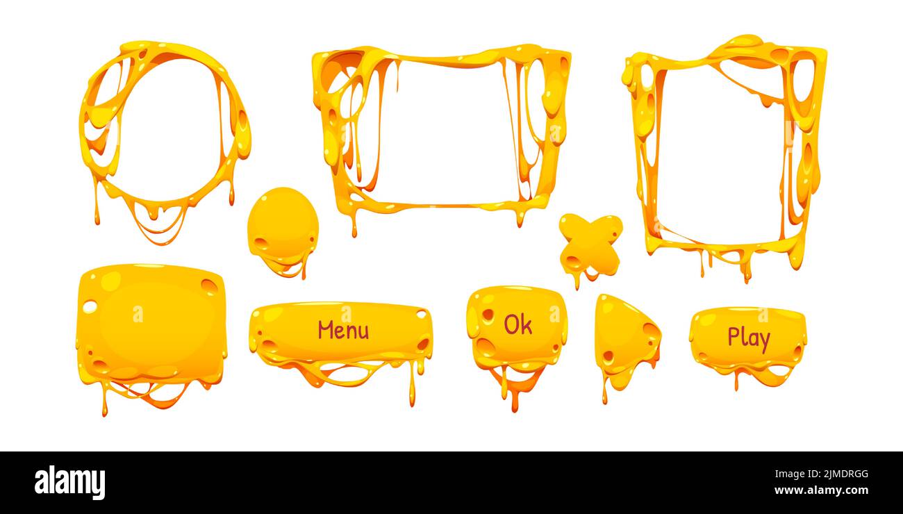 Melted cheese buttons, cartoon set for game ui design. Vector ... Melted cheese buttons, cartoon set for game ui design. Vector ...