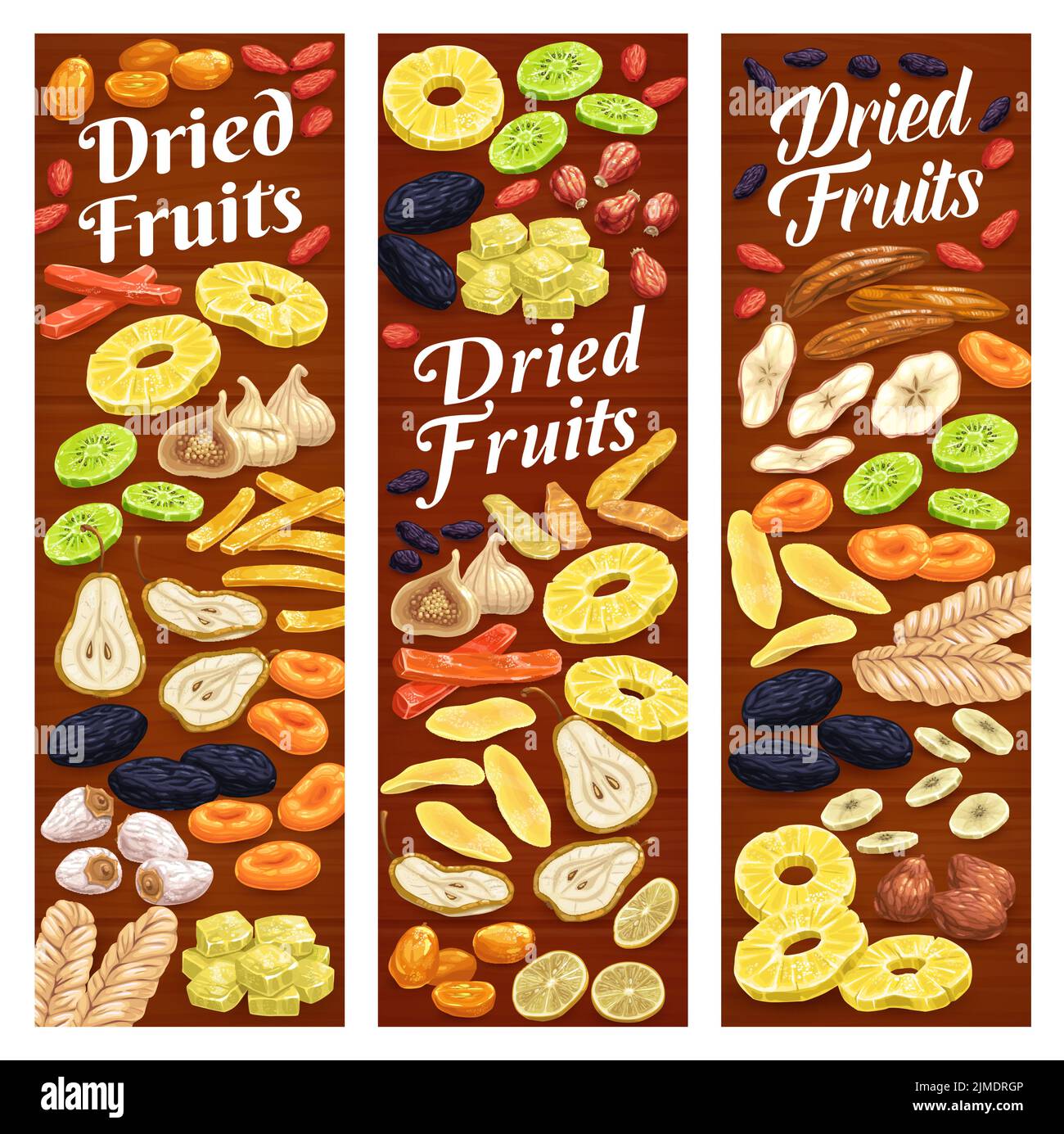 Dried fruits and berries vertical vector banner. Background with dried ...