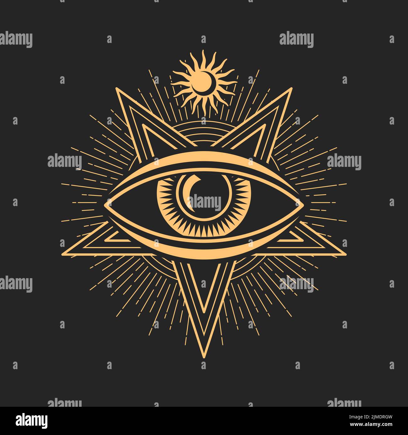 Occult eye and star, isolated tattoo esoteric symbol, magic tarot sign ...