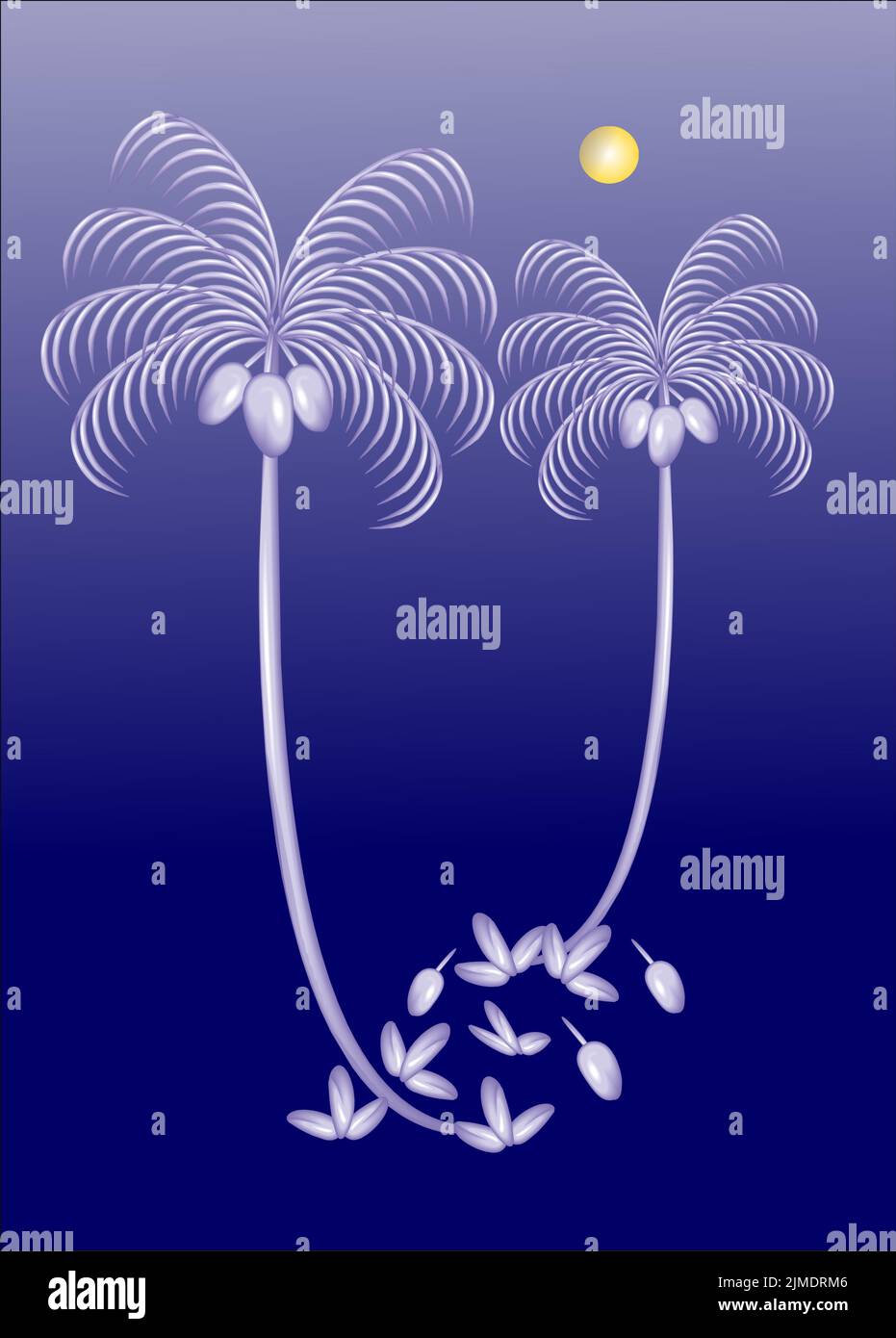 The Vector Vertical illustration of moon and Coconut trees' sketches on ...