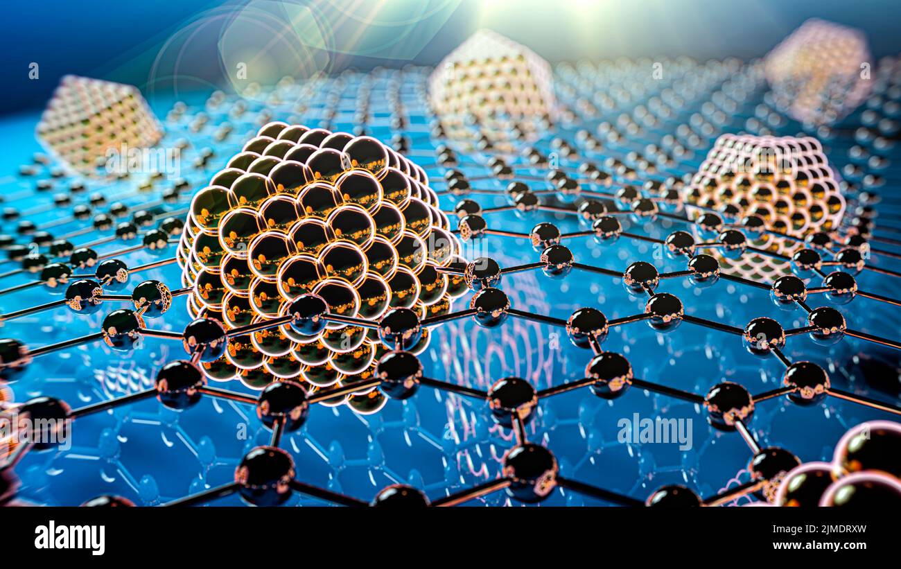Nanoparticles on graphene, illustration Stock Photo - Alamy