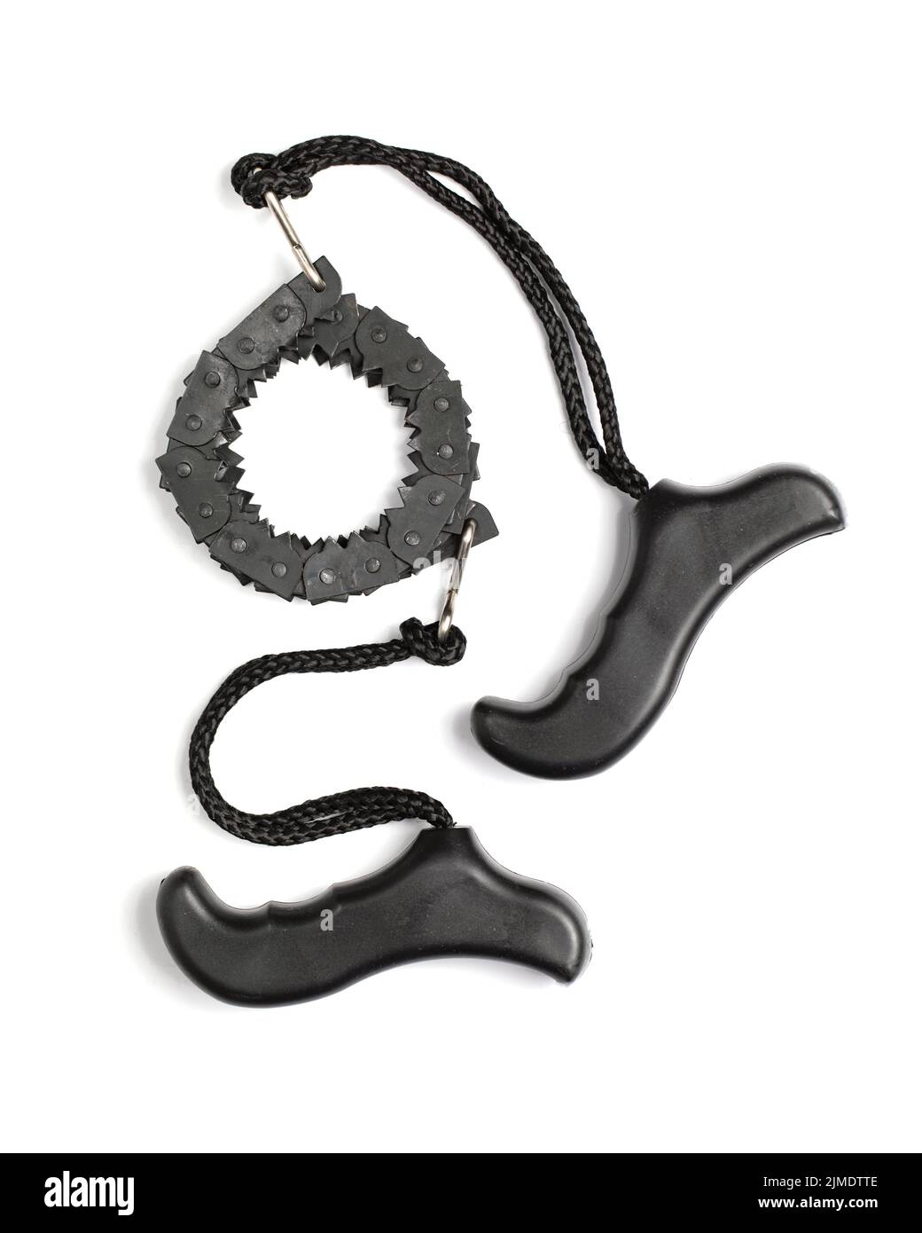 Black portable chain saw with handles on white background. Hand tool ...