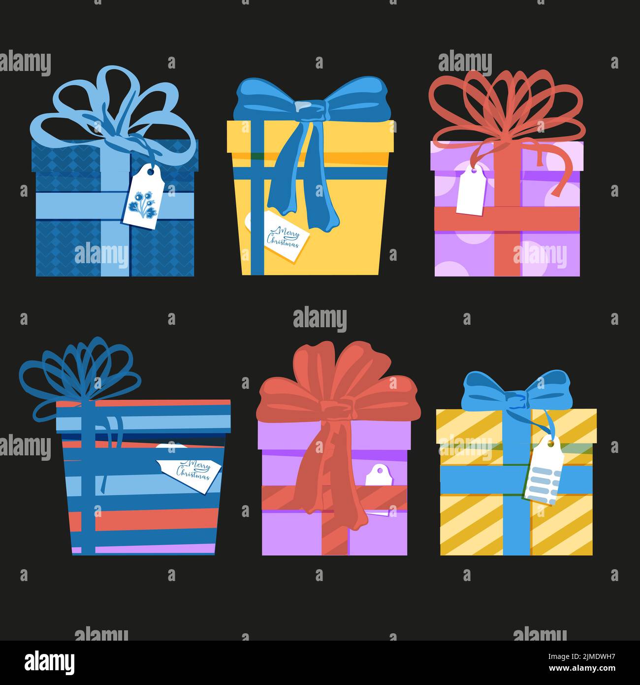 Collection of gift boxes, hand-painted in a flat style. Set of ...