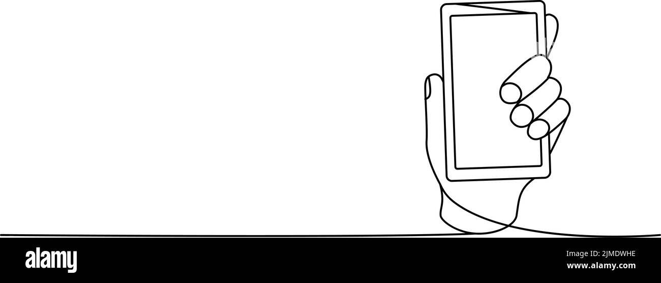Hand holding smartphone one line continuous drawing. Hand with phone ...