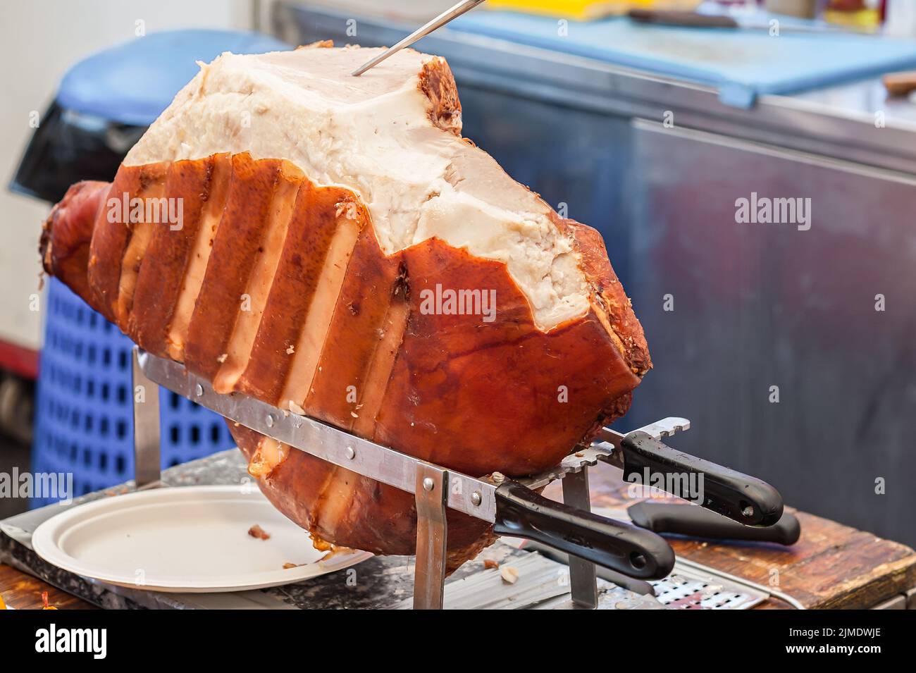 Italian cooked ham ready to be sliced Stock Photo - Alamy