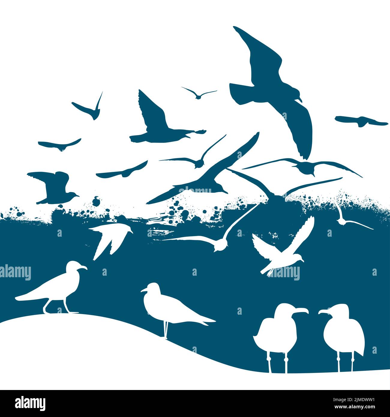 Seagulls on the sea. Vector illustration Stock Vector Image & Art - Alamy