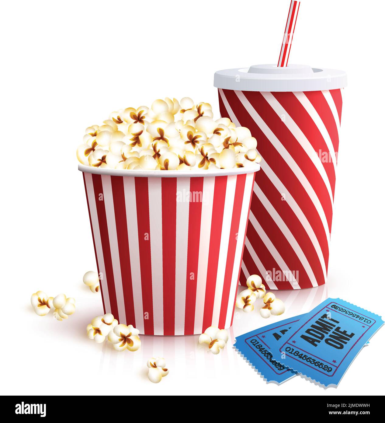 Cinema set with cola glass popcorn bucket and tickets realistic vector ...