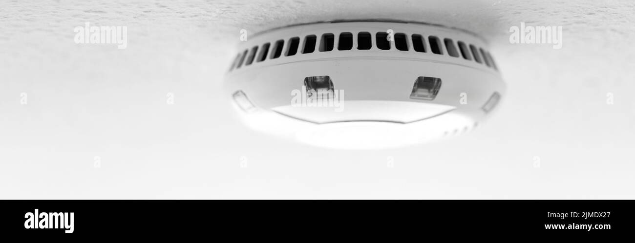 A modern smoke-alarm as panorama on the ceiling Stock Photo - Alamy