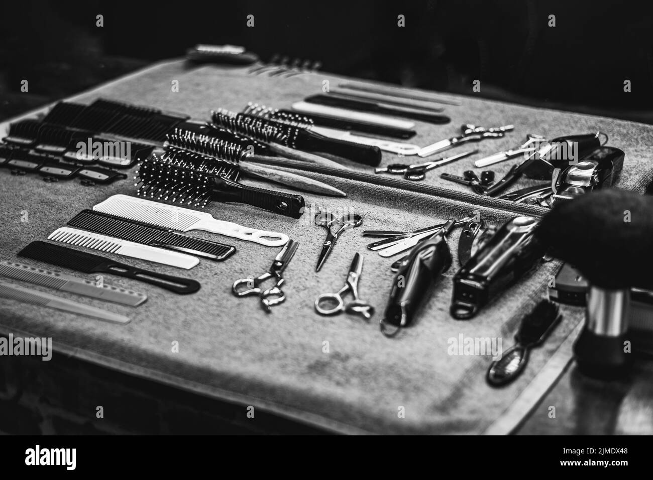 accessories for haircuts are on the shelf in the salon Stock Photo - Alamy