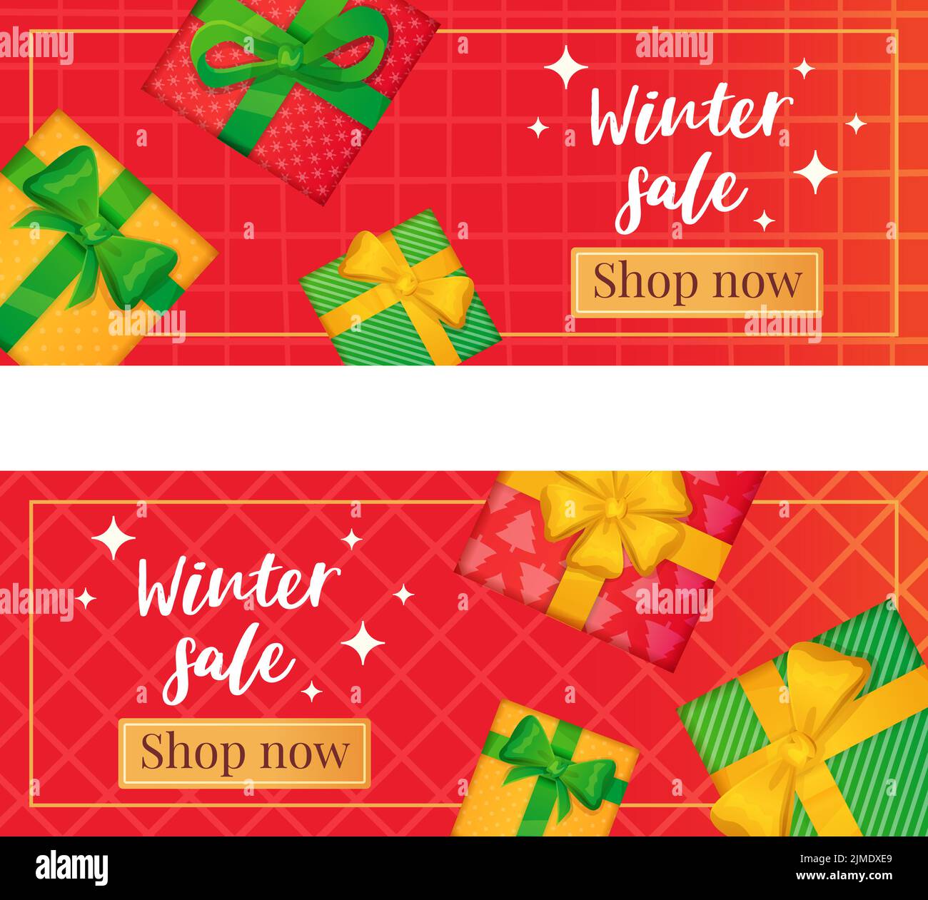Christmas gifts winter sale banner in cartoon style set Stock Vector ...