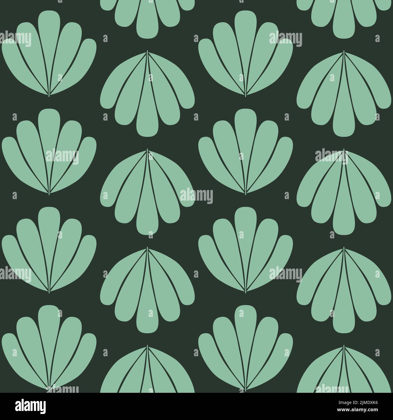 Green light dark swamp clam shell on dark background seamless pattern ...