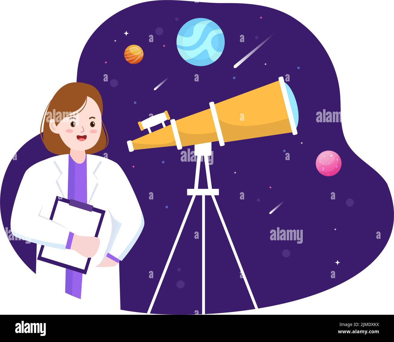 Astronomy Cartoon Illustration with People Watching Night Starry Sky ...