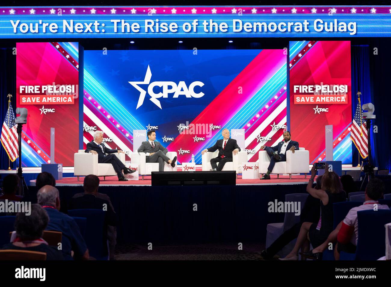 Panel with Jeffrey Lord, Brandon Straka, Andy Biggs, Kash Patel during ...