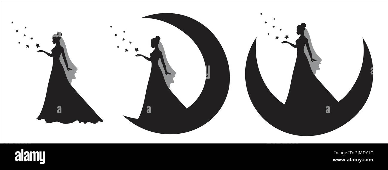 Vector illustration silhouettes of brides on a moon Stock Vector Image ...