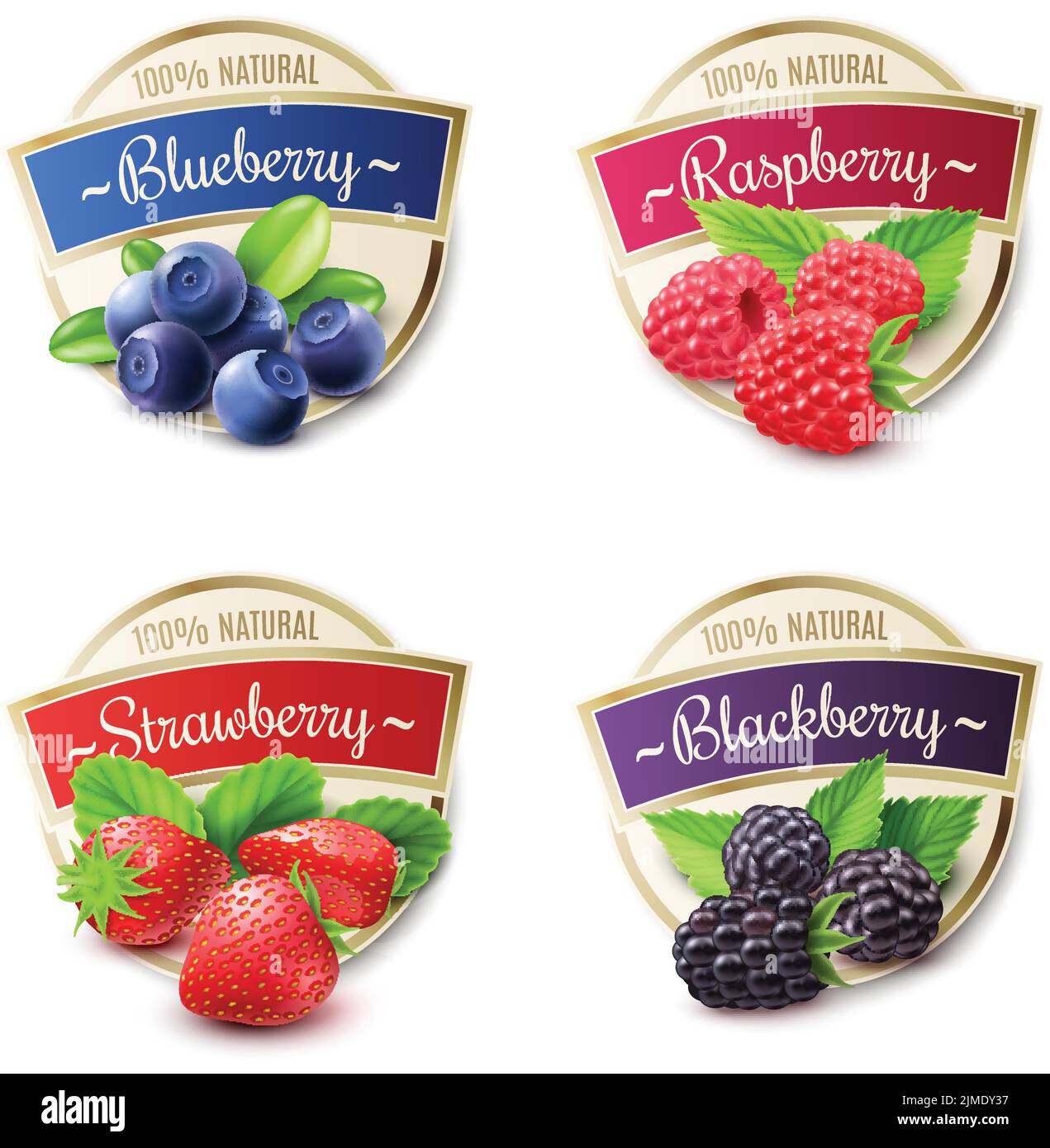 Berry labels realistic set with strawberry and blueberry isolated ...