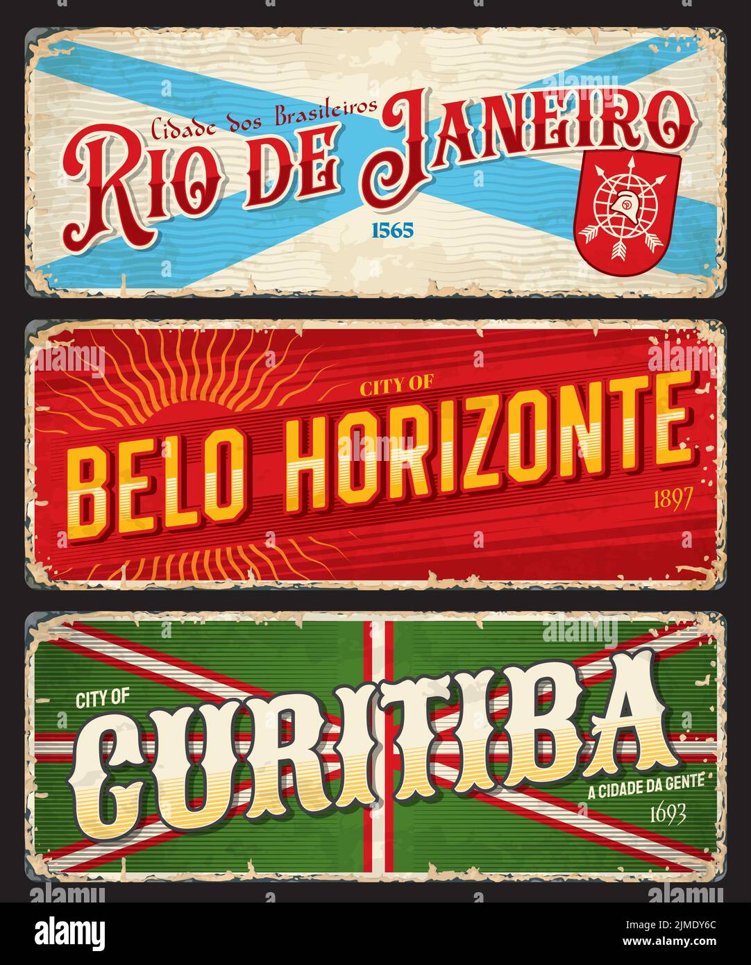 Rio de Janeiro, Belo Horizonte, Curitiba brazilian city travel stickers ...