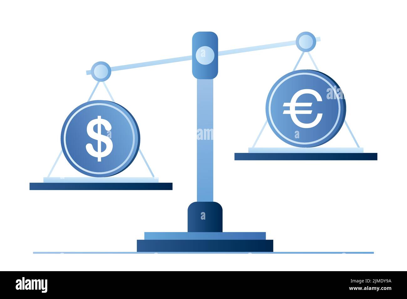 Scales with dollar coin and euro coin, currency stock market concept ...