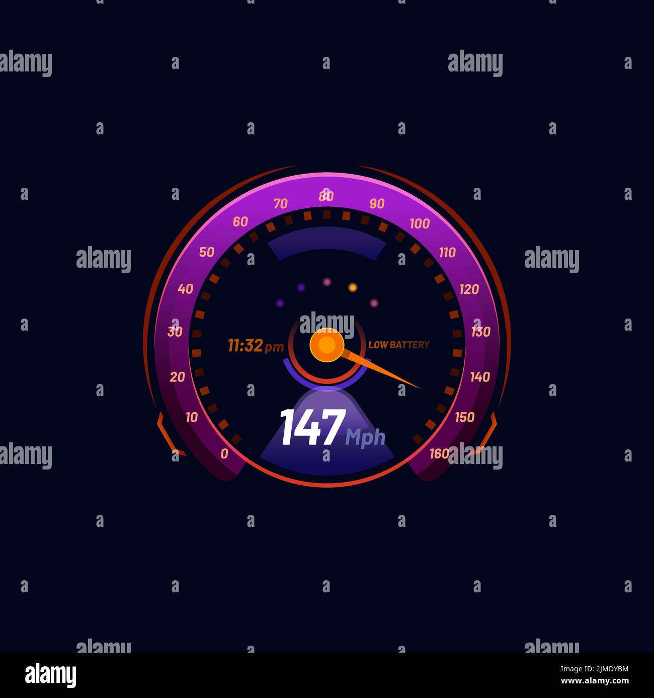 car futuristic neon speedometer dial gauge. Auto or motorbike speed ...