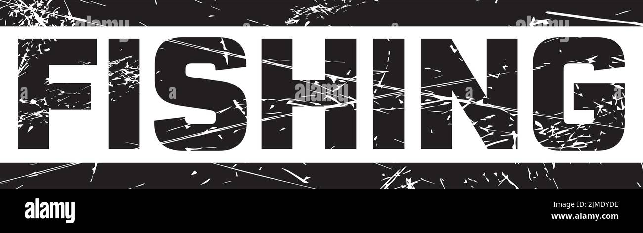 A text "FISHING" between two black lines against the gray background ...