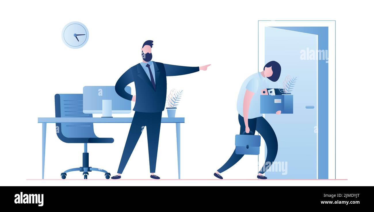 Businessman dismissed woman worker. Boss fire female employee. Business ...