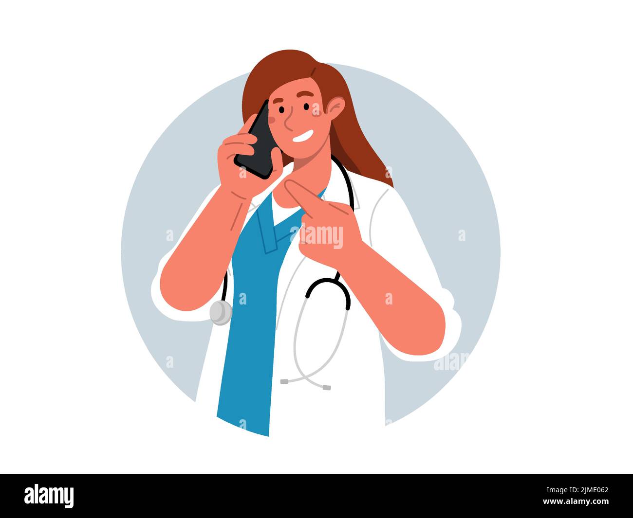 Doctor smiles and talks on cell phone.Phone consultation.Flat vector ...