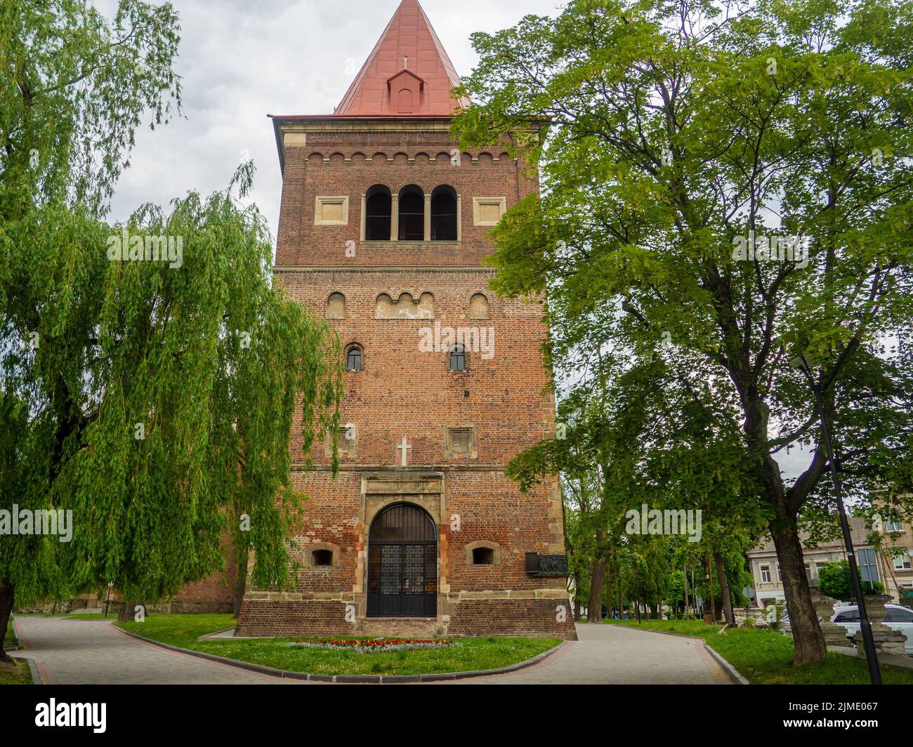 Defense tower of the Roman-Catholic Church of St. Bartholomew Stock ...