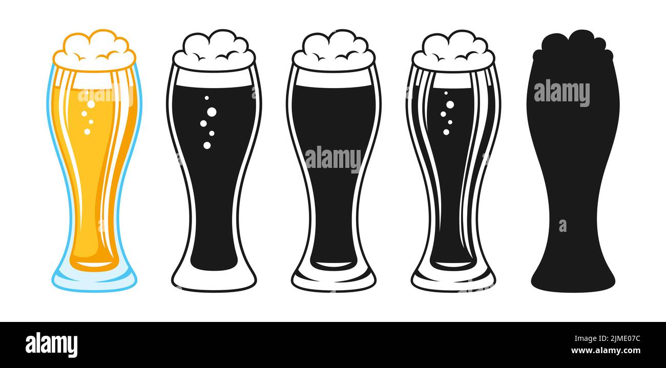 Beer glass retro sign set. Design icon, silhouette, doodle symbol ...