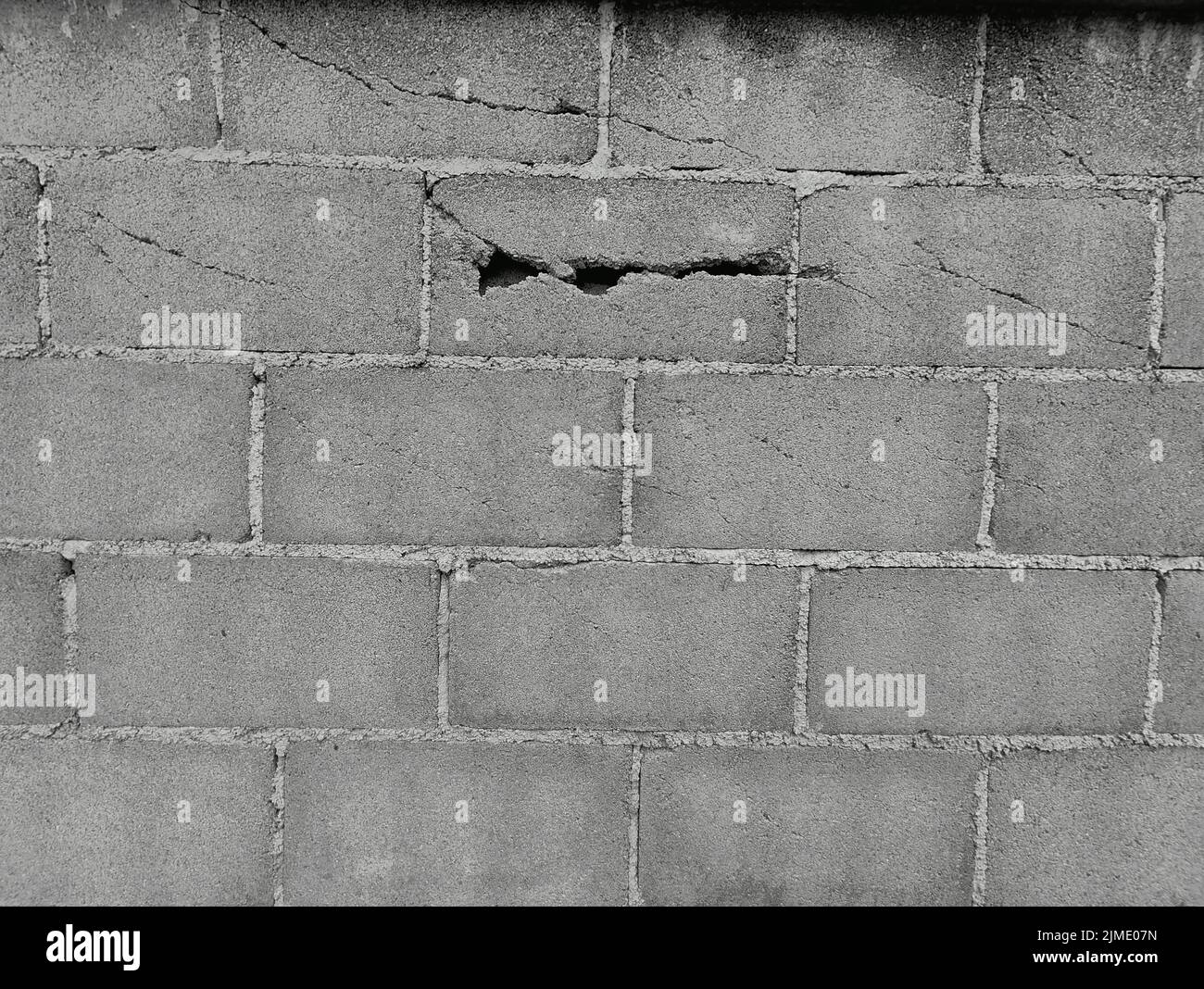 Close-up of White cement crack block wall and peeled paint caused by ...