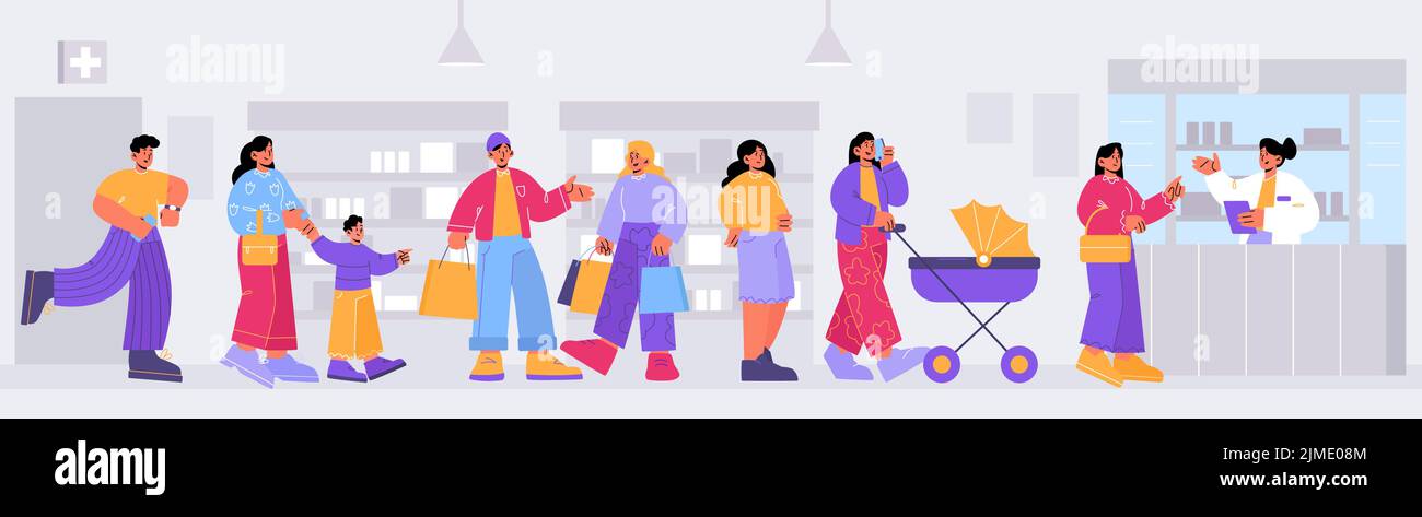 Long queue of shoppers Stock Vector Images - Alamy