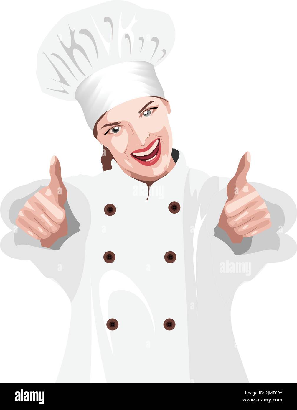 A Vector Of A Cheerful Woman Chef With Thumbs Up And Wearing A White