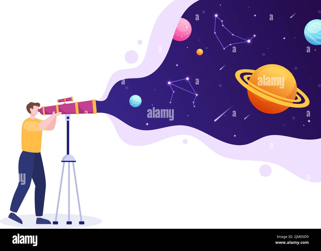 Astronomy Cartoon Illustration with People Watching Night Starry Sky ...