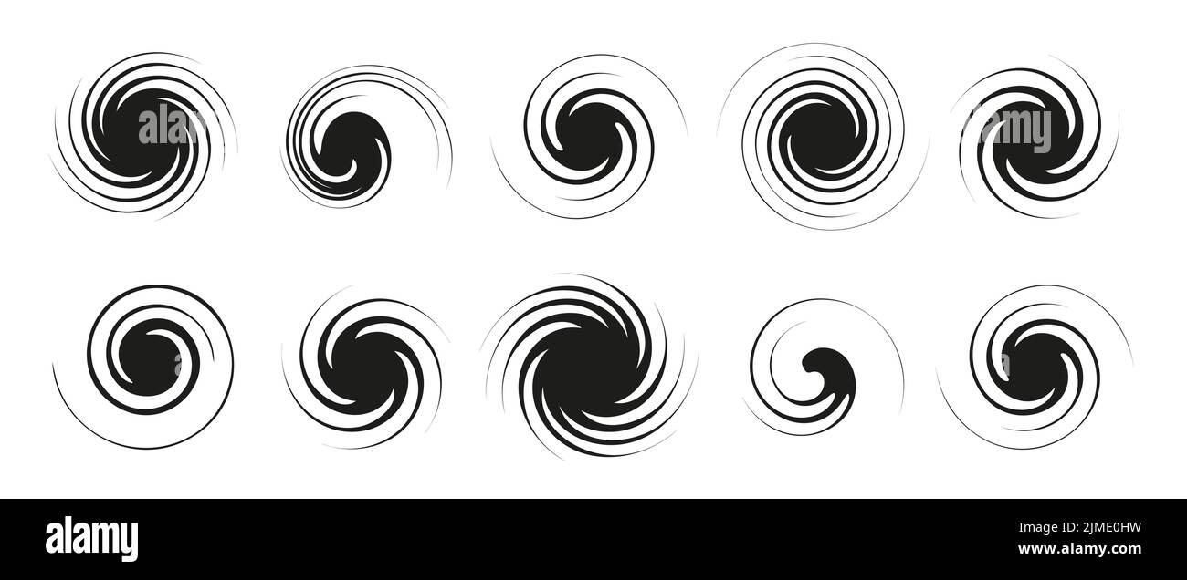 Spirals and swirls vector set. Geometric round twisted abstract design ...